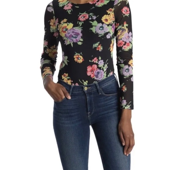 Wayf | Tops | Wayf Foral Print Long Sleeve Scoop Back Bodysuit | Poshmark
